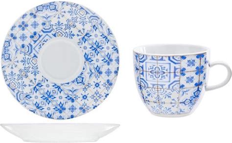 Cosy En Trendy Tile Blue Tas D8xh7cm En Ondertas D14 5cm Aardewerk