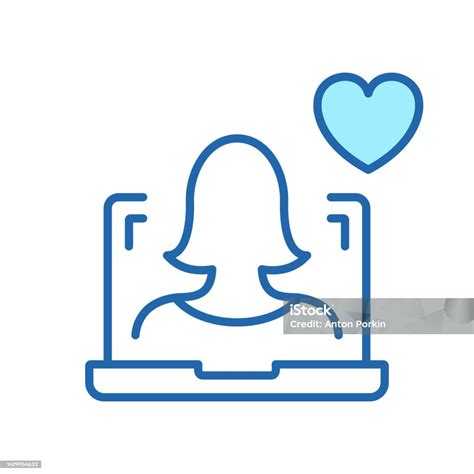 オンライン ヘルプラインアイコンコンピュータ心理学者のサポートと心臓線形ピクトグラムとオンライン療法仮想女性オペレーターアウトラインアイコン