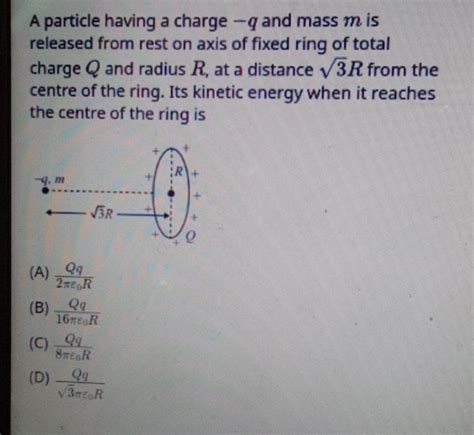 a particle having a charge −q and mass m is released from rest on axis of