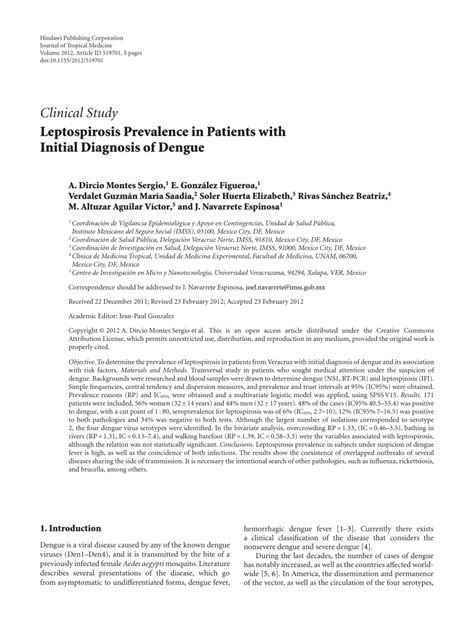Pdf Leptospirosis Prevalence In Patients With Initial Diagnosis Of Dengue