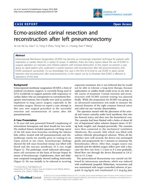 Pdf Ecmo Assisted Carinal Resection And Reconstruction After Left Pneumonectomy