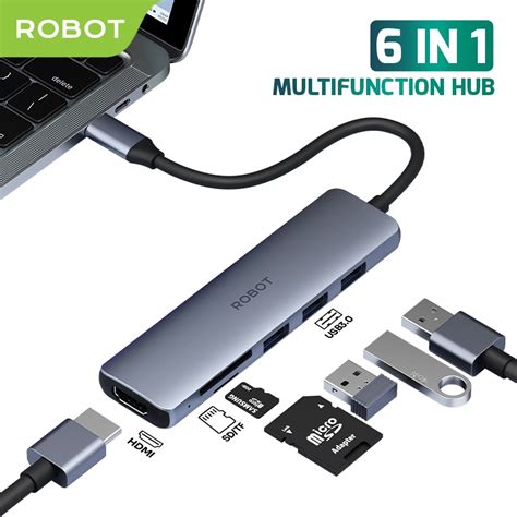 Jual ROBOT HT360 Multiport 6 In1 USB Type C HUB Adapter Lightweight Portable Original Garansi