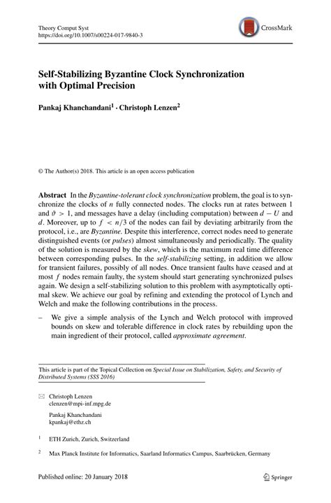 Pdf Self Stabilizing Byzantine Clock Synchronization With Optimal
