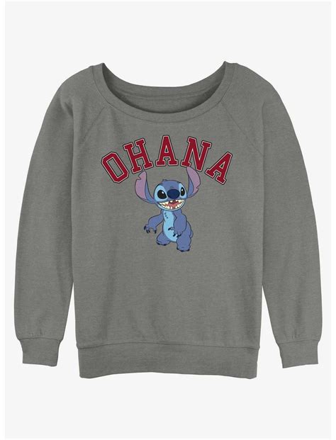 Disney Lilo And Stitch Ohana Collegiate Girls Slouchy Sweatshirt Grey