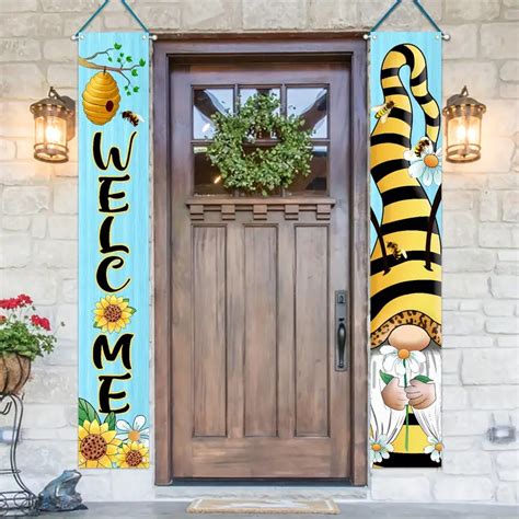 시즌 여름 농가 집 야외 정원 장식을 위한 수직 노움 걸이형 현관 표지판 환영 꿀벌 행복한 현관 배 Temu Korea