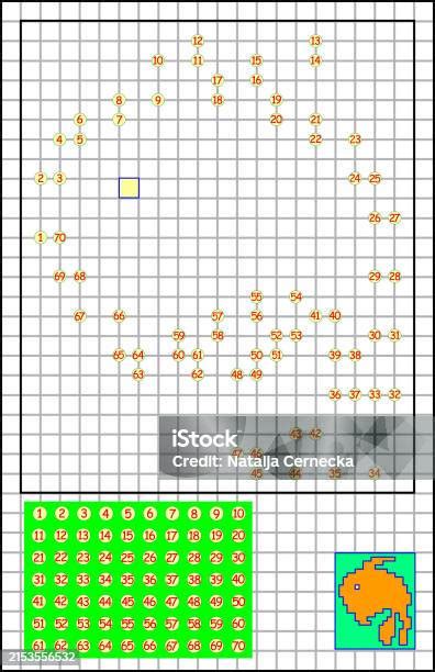 정사각형 종이에 어린 아이들을 위한 연습 문제가 있는 페이지 숫자를 결합하고 그림을 그려야 합니다 점들을 연결하세요 아이들의 숫자 세기와 그림 그리기 기술 개발 벡터