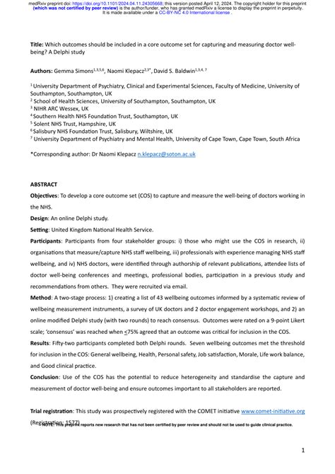 PDF Which Outcomes Should Be Included In A Core Outcome Set For