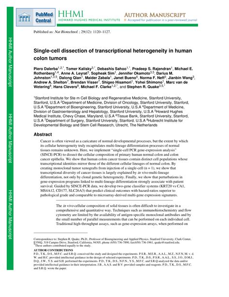 Pdf Single Cell Dissection Of Transcriptional Heterogeneity In Human Colon Tumors