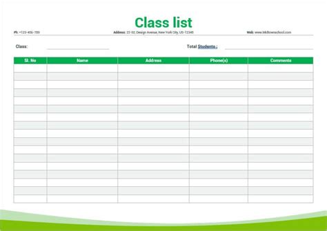 Class List Template Room Surf Com
