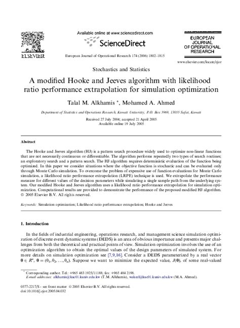 a modified hooke and jeeves algorithm with likelihood ratio performance