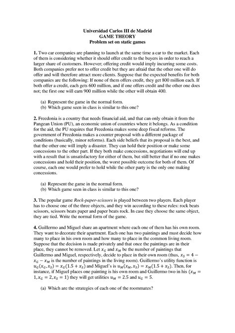 Problems Static Universidad Carlos Iii De Madrid Game Theory Problem