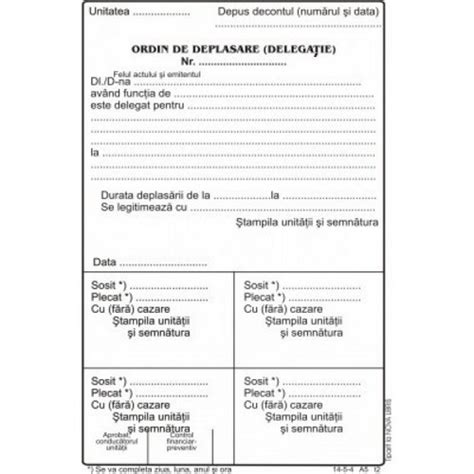Ordin De Deplasare Delegatie A5 Fata Tipografie Iasi Ordin De