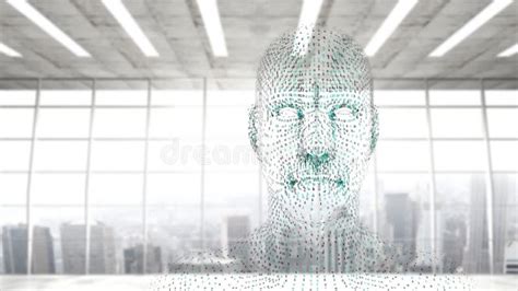 In School Animation Of Digital Human Head With Binary Code In