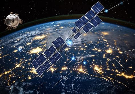 Photo Of A Satellite Orbiting Earth With City Lights Visible Below