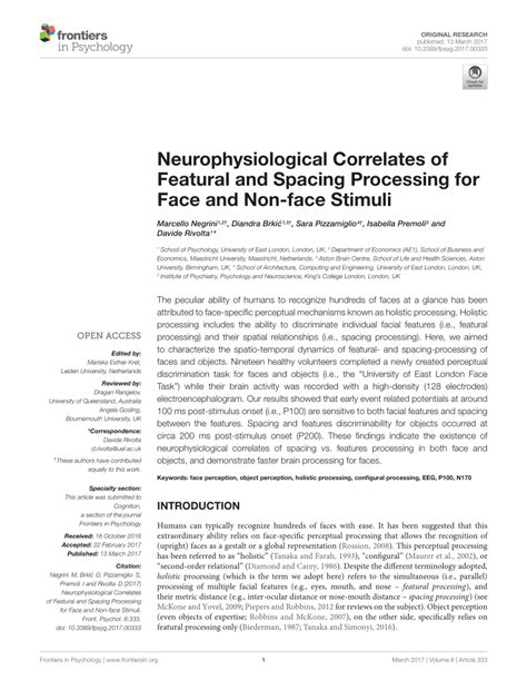 Pdf Neurophysiological Correlates Of Featural And Spacing Processing For Face And Non Face Stimuli