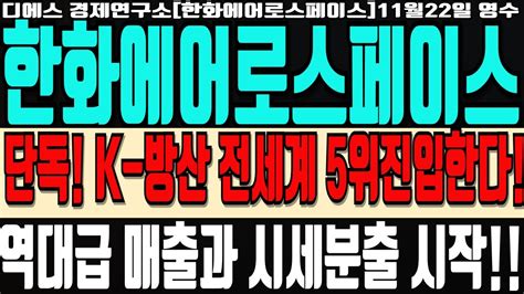 한화에어로스페이스 단독 K 방산 전 세계 5위 진입한다 역대급 매출과 시세분출 시작 디에스경제연구소 영수 YouTube