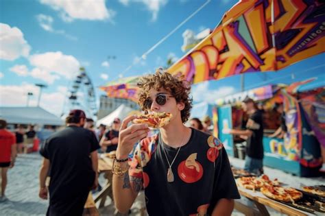 Junge Person genießt Street Food KI generiertes Bild