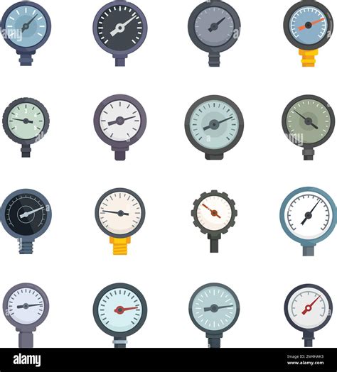Manometer Icons Set Flat Vector Pressure Gauge Reading Manometer