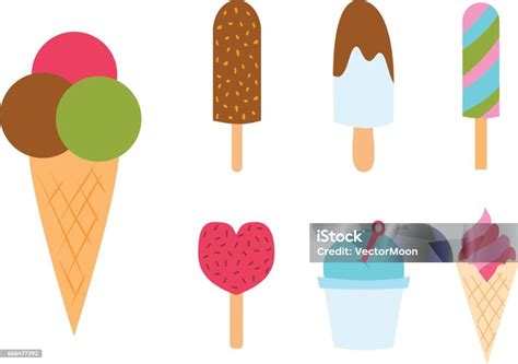초콜릿 음식 달콤한 차가운 격리 아이콘 간식 콘 맛 있는 과일 사탕 컬렉션 냉동 얼음 만화 다채로운 크림 디저트 벡터 일러스트 레이 션 설정 0명에 대한 스톡 벡터 아트 및