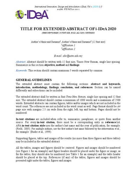 Template Extended Abstract I Idea 2020 Pdf Citation Methodology