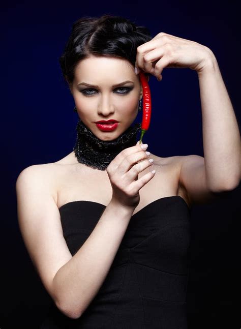 Beautiful Brunette Woman With Cayenne Stock Image Image Of Delicious