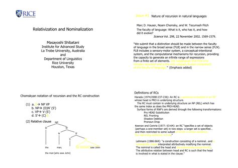 relativization and nominalization the faculty of language what is it
