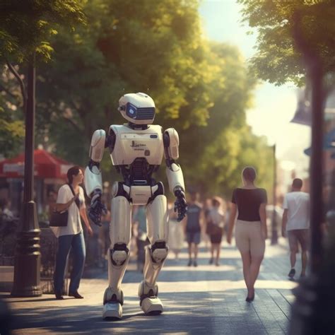Premium Ai Image Robot Patrol On City Streets And Parkssunny Summer
