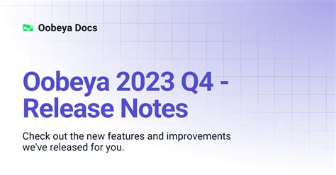 Oobeya 2023 Q4 Release Notes Oobeya Docs
