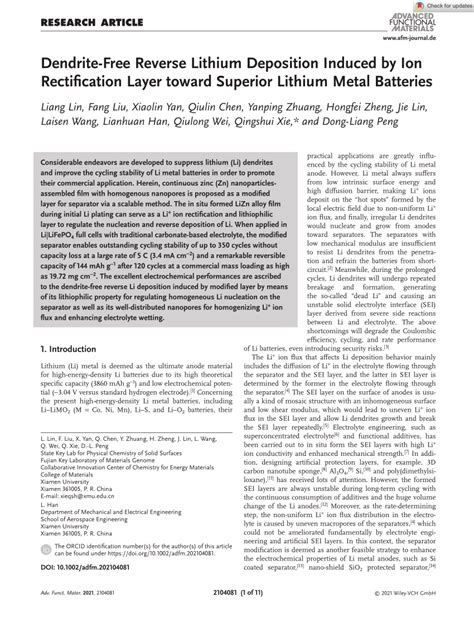Pdf Dendrite‐free Reverse Lithium Deposition Induced By Ion