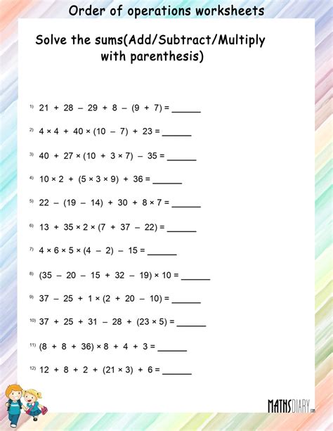 Fundamental Operations Order Of Operations Worksheets Math Worksheets