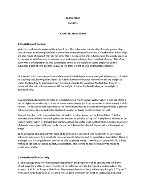 class 9 icse floatation pdf buoyancy density