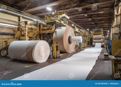 Pulp And Paper Factory With Conveyor Belts Transporting Rolls Of Paper