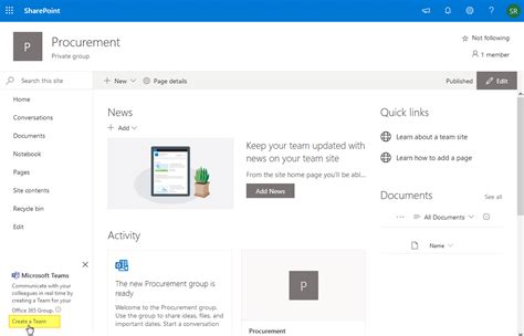 Office 365 Group SharePoint Diary