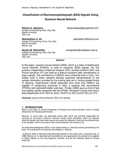 Classification Of Electroencephalograph EEG Signals Using Quantum Neural Network PDF