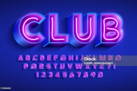 네온 빛 3d 알파벳 여분의 빛나는 원래 글꼴 Led 조명에 대한 스톡 벡터 아트 및 기타 이미지 Led 조명 검은색 네온 Istock