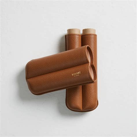 Bosquet Paris Grained Calf Leather Cigar Case Light Brown 2 Cigars