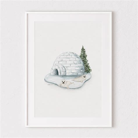 The Seals Igloo Premium Fine Art Print Watercolour Illustration Wall