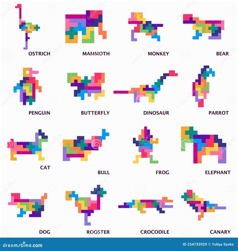 Set Of Block Puzzle Pentamino Puzzle Tetris Cartoon Vector