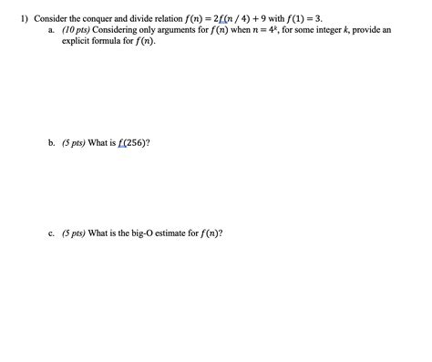 Consider The Conquer And Divide Relation Chegg