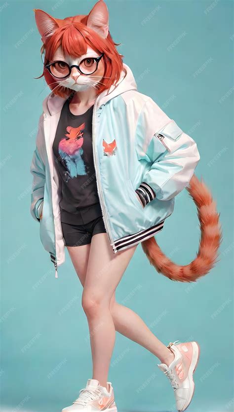 Premium Photo Sexy Kitty Wearing Glasses Cat Fashion Jacket With