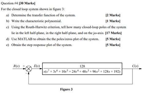 Solved Question 4 30 Marks For The Closed Loop System