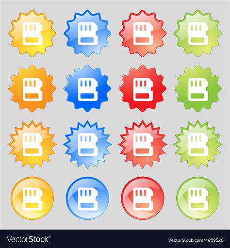 Compact Memory Card Icon Sign Set From Sixteen Vector Image