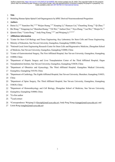 Pdf Modeling Human Spine Spinal Cord Organogenesis By Hpsc Derived Neuromesodermal Progenitors