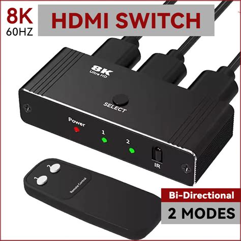 8K 60Hz HDMI Compatible Bi Directional Switcher 2 In 1 Out 4K 120Hz HDMI Splitter Switcher With