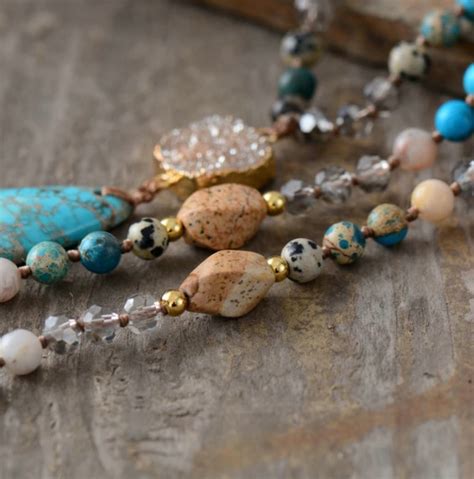 Druzy Jasper Teardrop Necklace Boho Peak