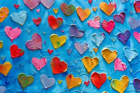 A Bright Array Of Colorful Hearts On A Blue Background Premium AI