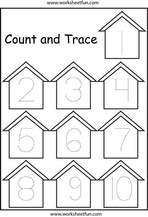 Count And Trace Numbers 1 10 Worksheets For Preschoolers