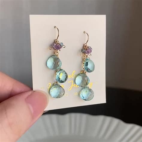六月新娘 14kgf 天藍色水晶 流蘇耳環 耳夾 伴娘 設計館 17select Hina Jewelry 耳環耳夾耳骨夾