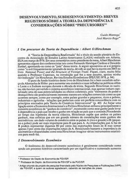 Desenvolvimento E Subdesenvolvimento Breves Registros Pdf
