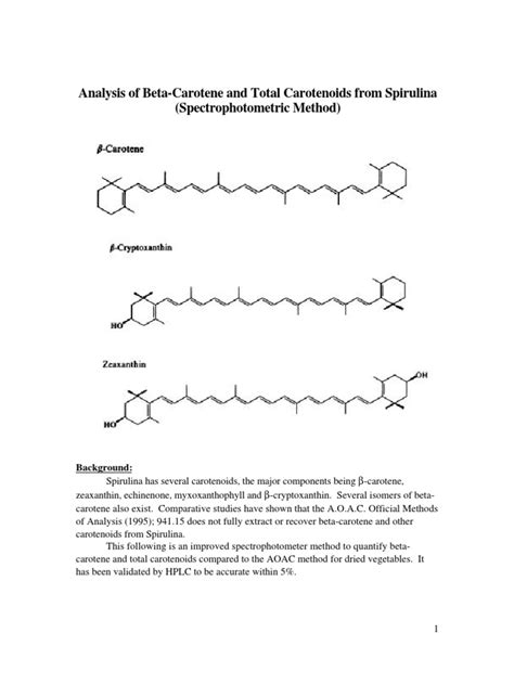 Quantification Of Beta Carotene And Total Carotenoids In Spirulina